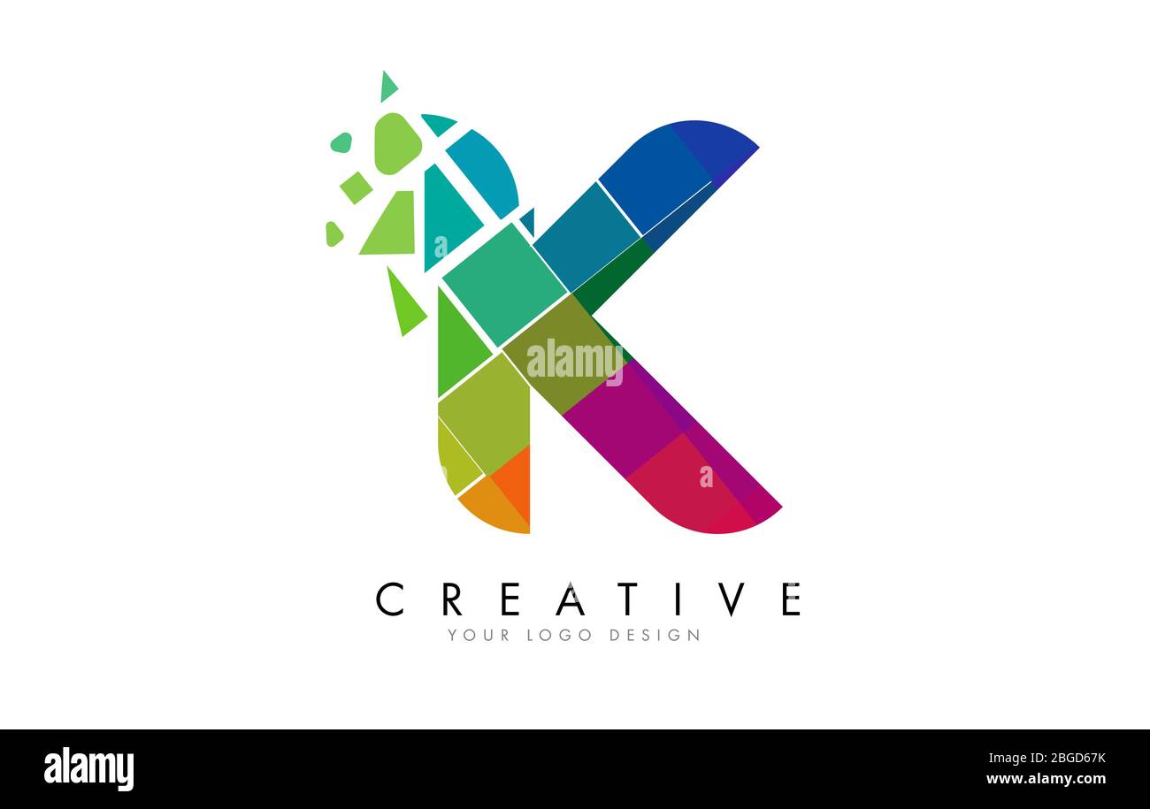 Letter K Design with Rainbow Shattered Blocks Vector Illustration ...
