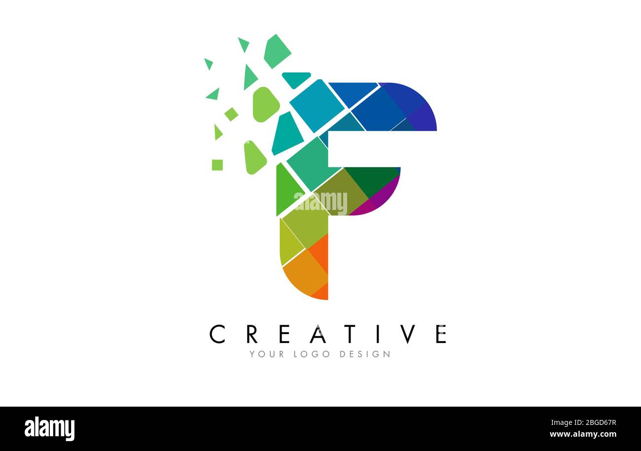 Letter F Design with Rainbow Shattered Blocks Vector Illustration ...