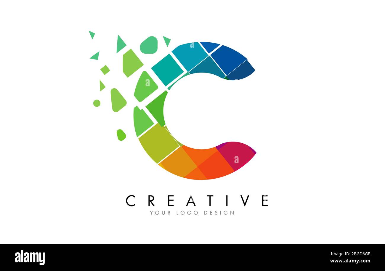 Letter C Design with Rainbow Shattered Blocks Vector Illustration ...