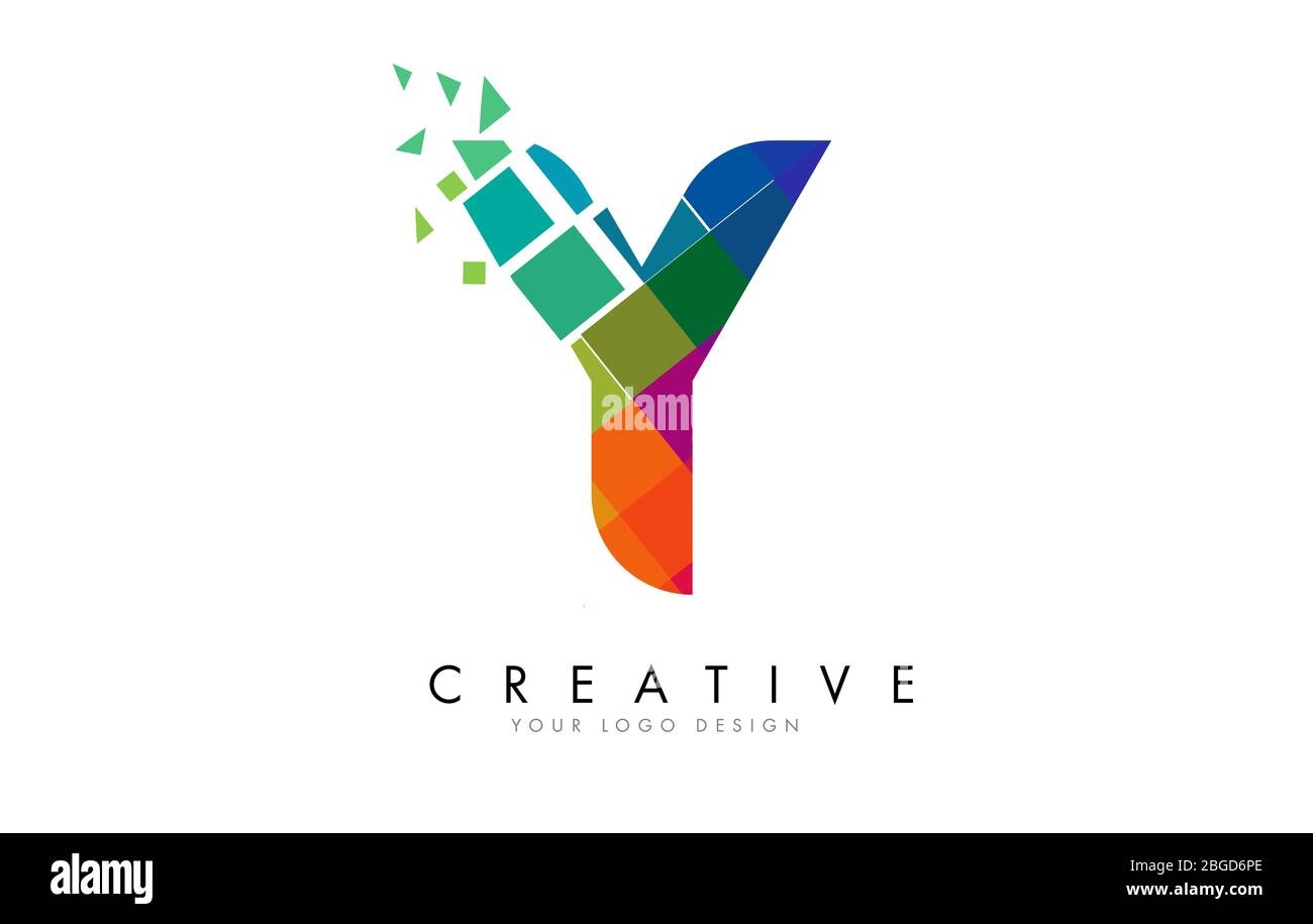 Letter Y Design with Rainbow Shattered Blocks Vector Illustration ...