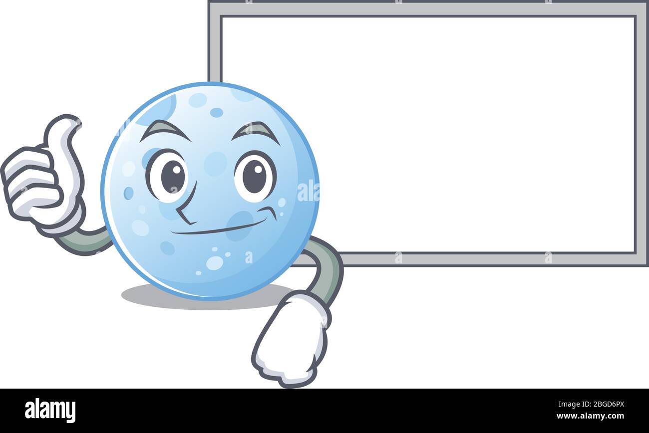 Humorous blue moon cartoon design Thumbs up bring a white board Stock ...