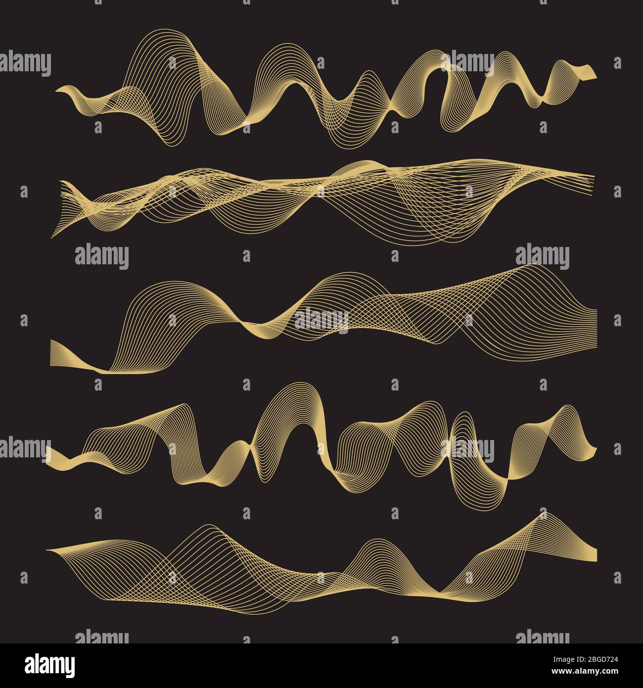 Abstract waves vector set on black background. Illustration of curve ... Abstract waves vector set on black background. Illustration of curve ...