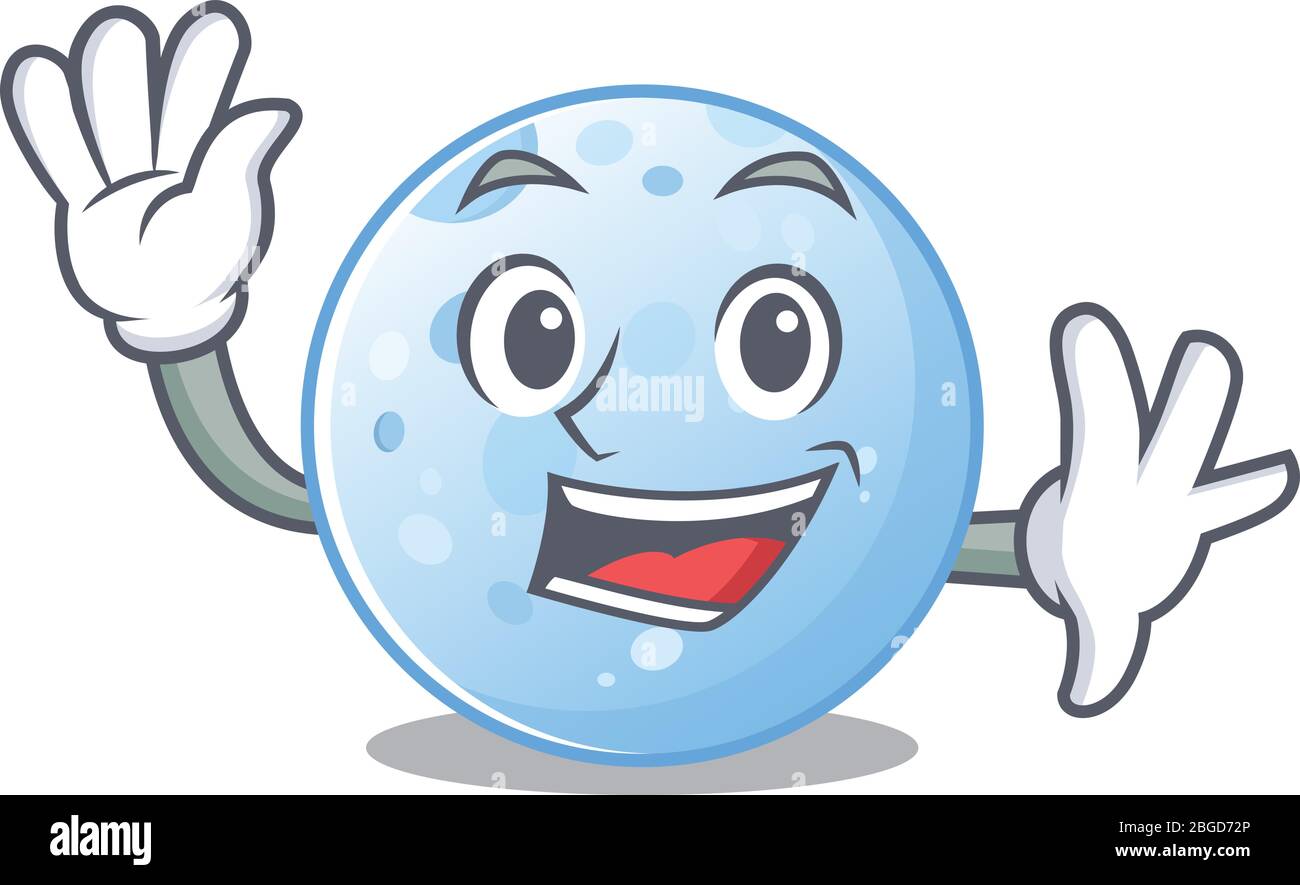 A charismatic blue moon mascot design style smiling and waving hand ...