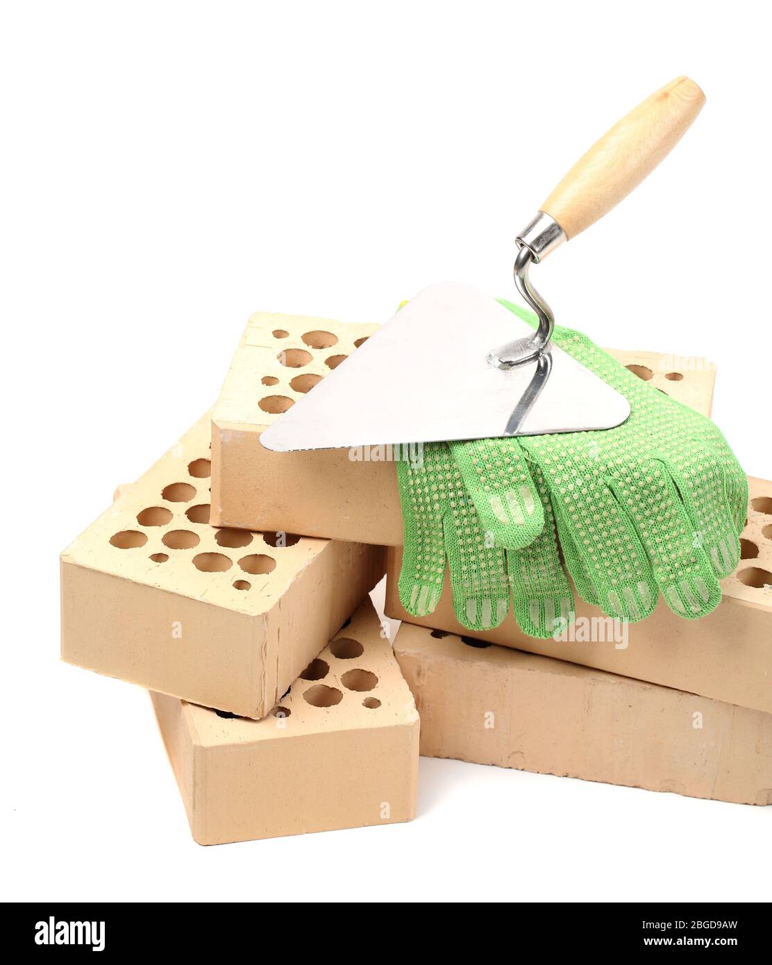 New bricks and building tools, isolated on white Stock Photo - Alamy