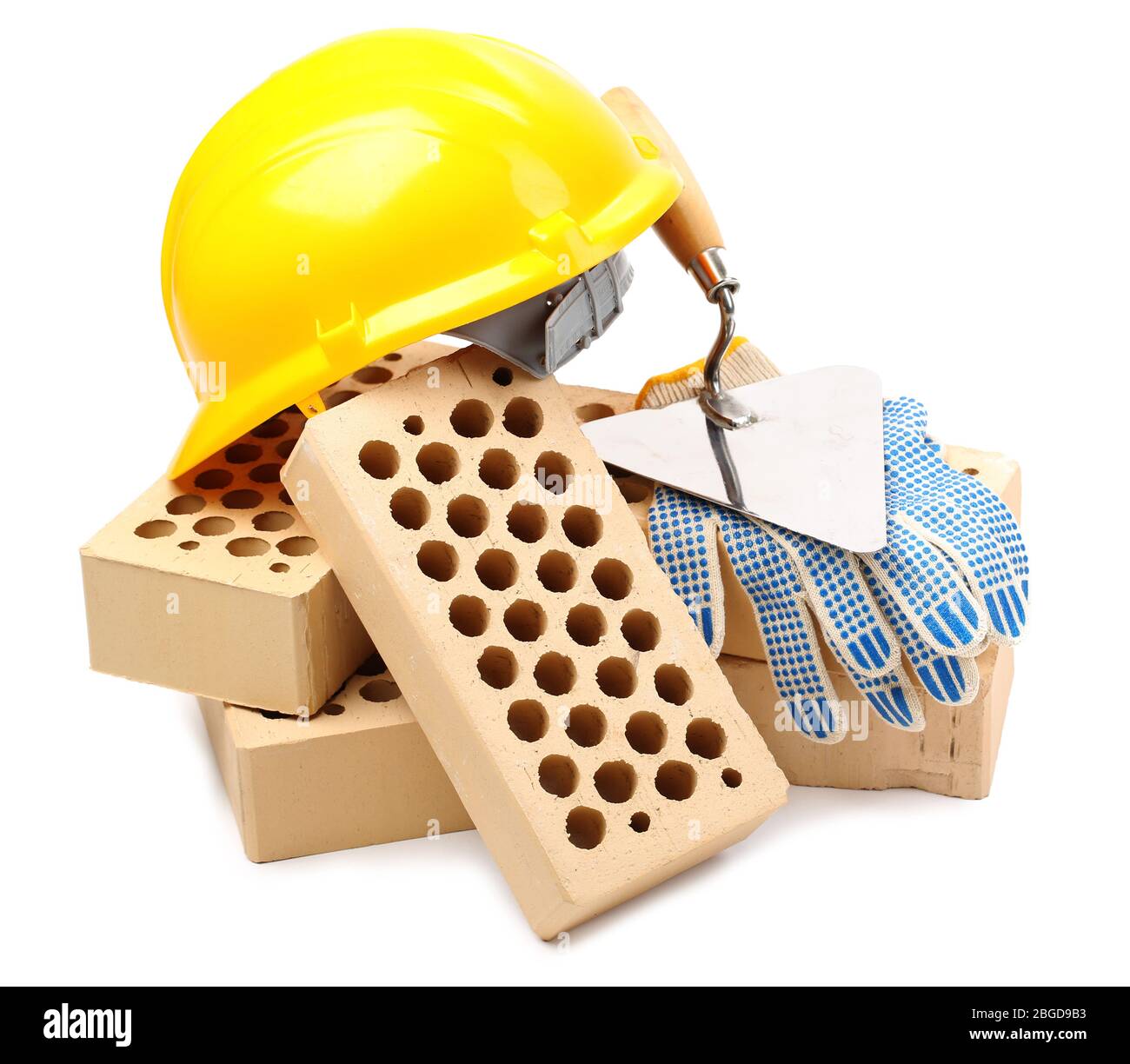 New bricks and building tools, isolated on white Stock Photo - Alamy