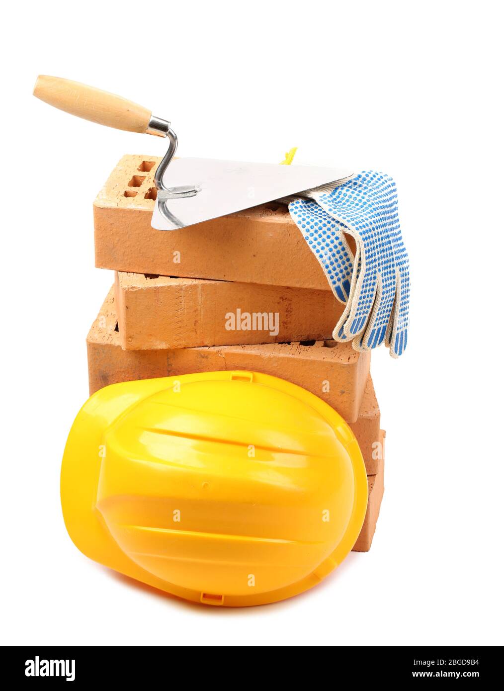 New bricks and building tools, isolated on white Stock Photo - Alamy