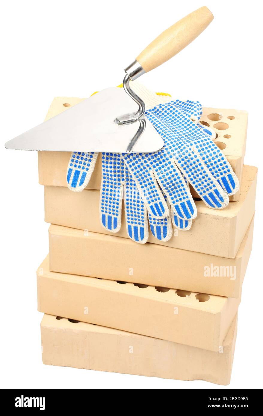 New bricks and building tools, isolated on white Stock Photo - Alamy