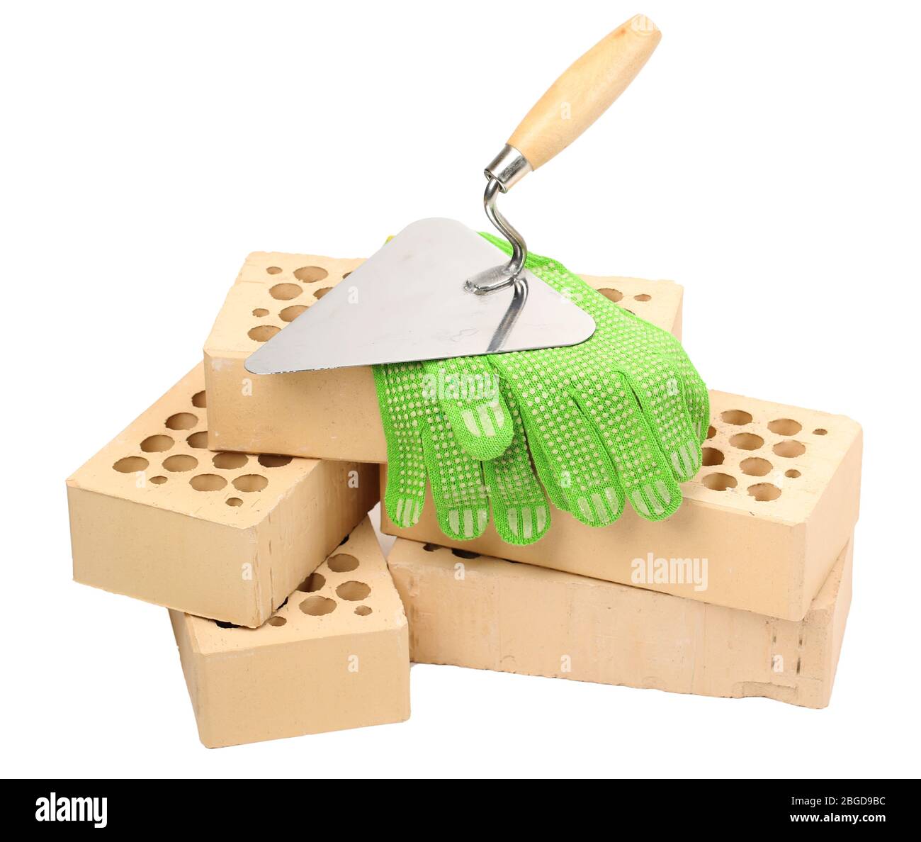 New bricks and building tools, isolated on white Stock Photo - Alamy