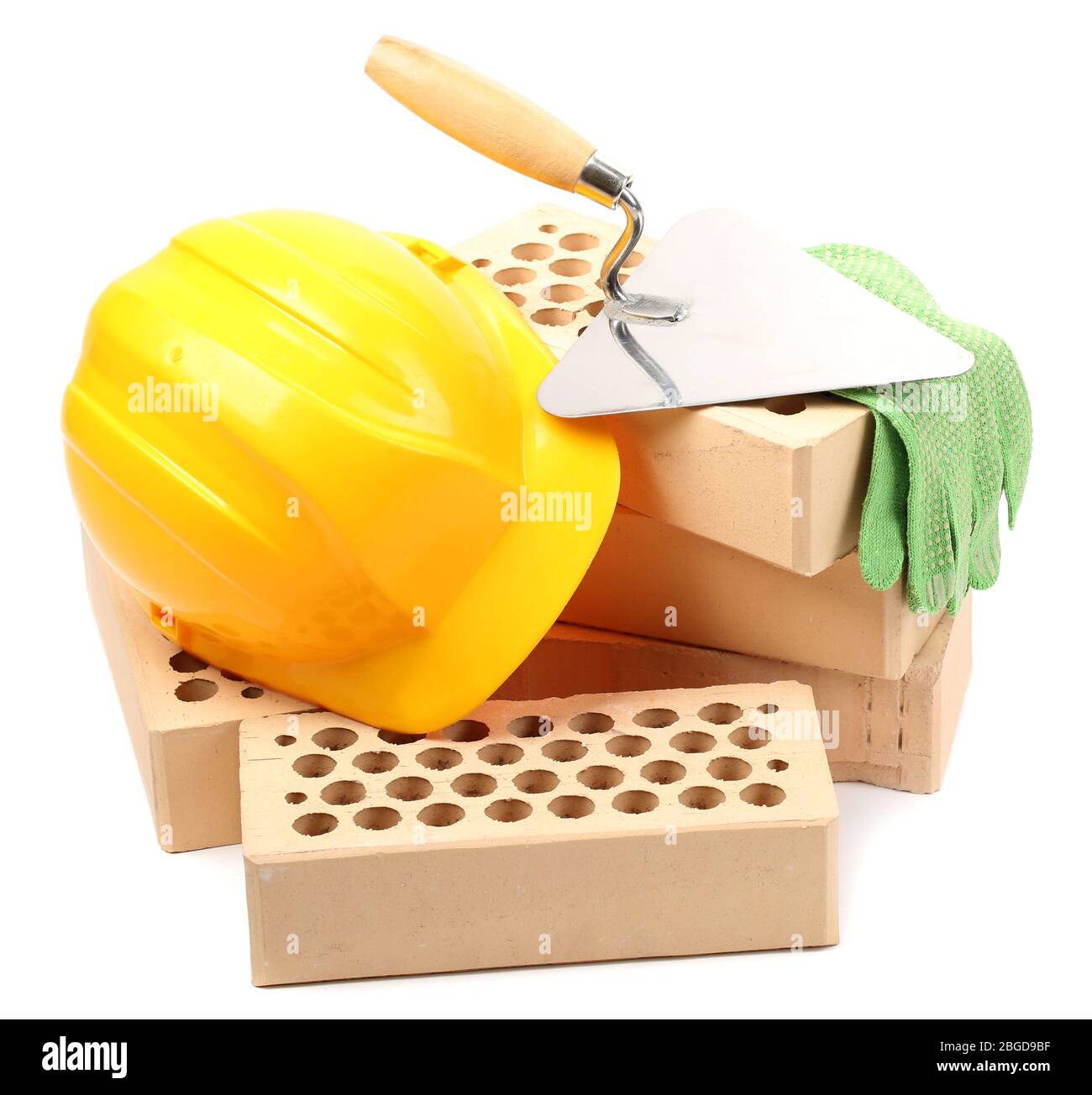 New bricks and building tools, isolated on white Stock Photo - Alamy