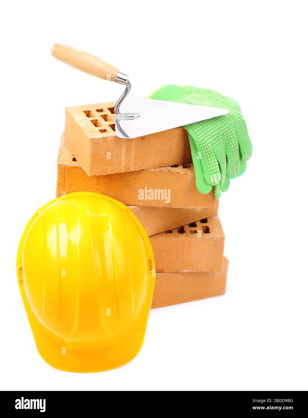 New bricks and building tools, isolated on white Stock Photo - Alamy