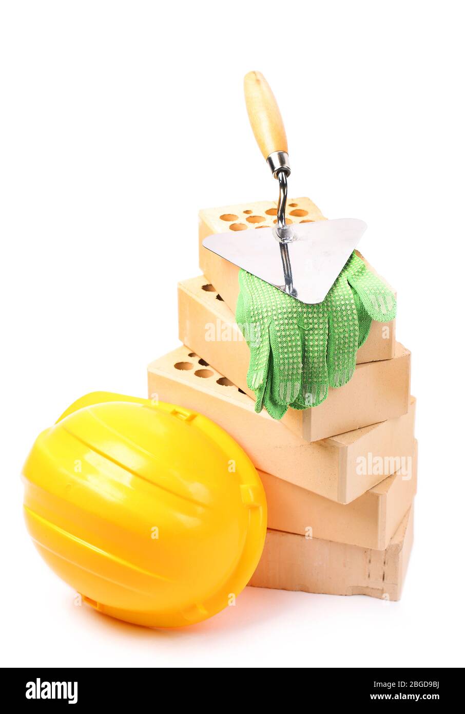 New bricks and building tools, isolated on white Stock Photo - Alamy