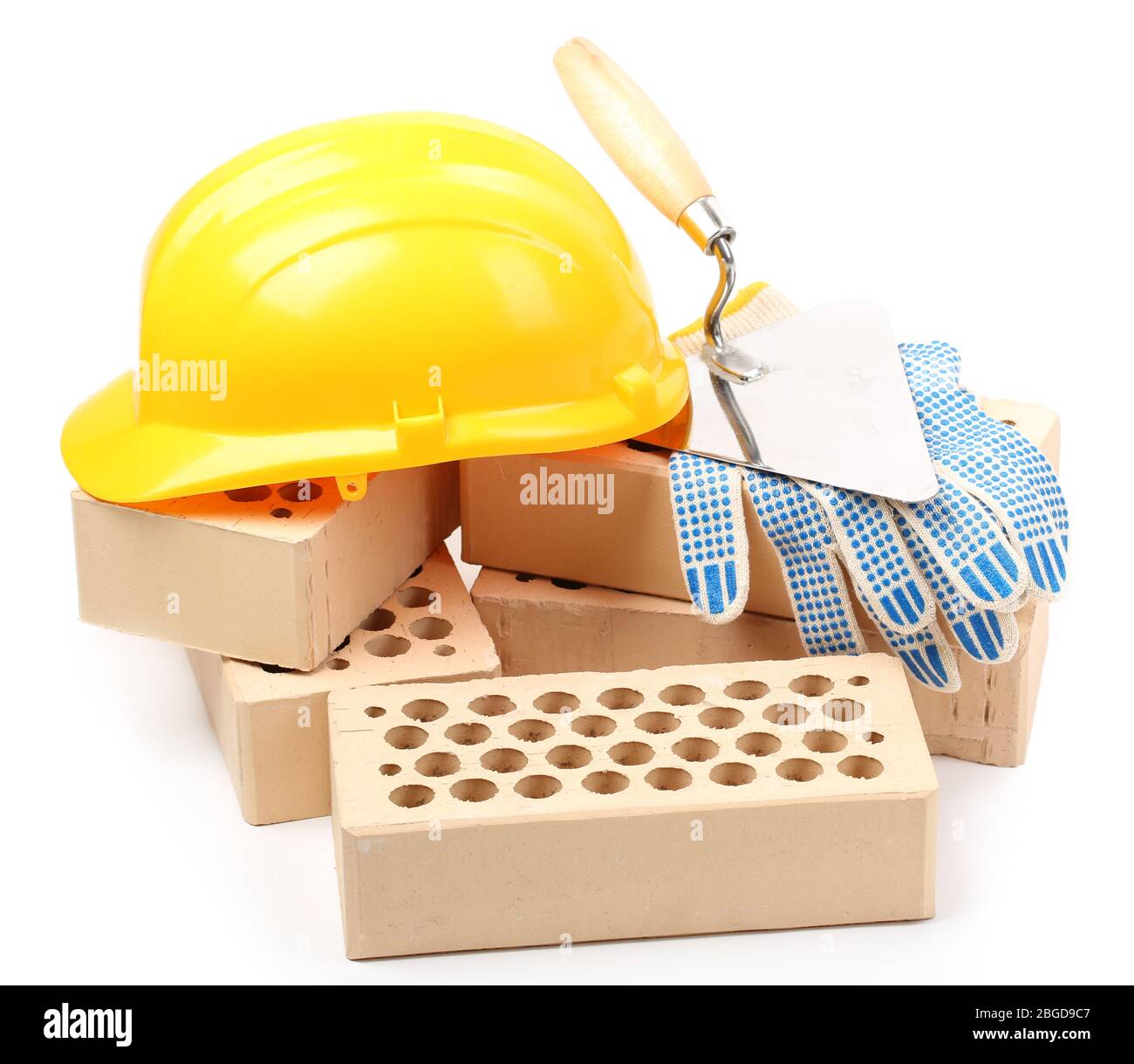 New bricks and building tools, isolated on white Stock Photo - Alamy