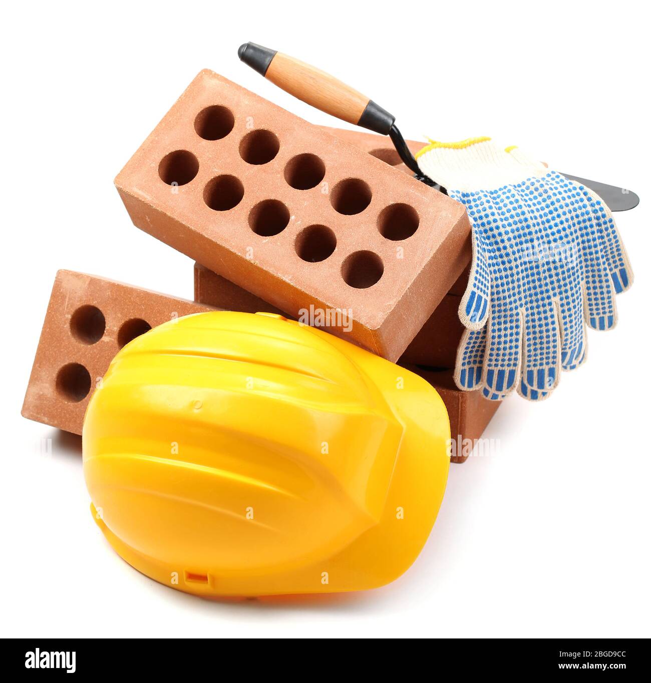 New bricks and building tools, isolated on white Stock Photo - Alamy