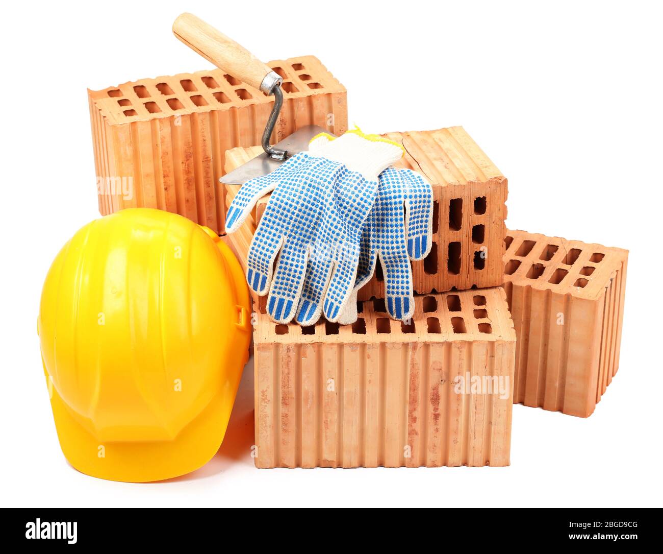 New bricks and building tools, isolated on white Stock Photo - Alamy