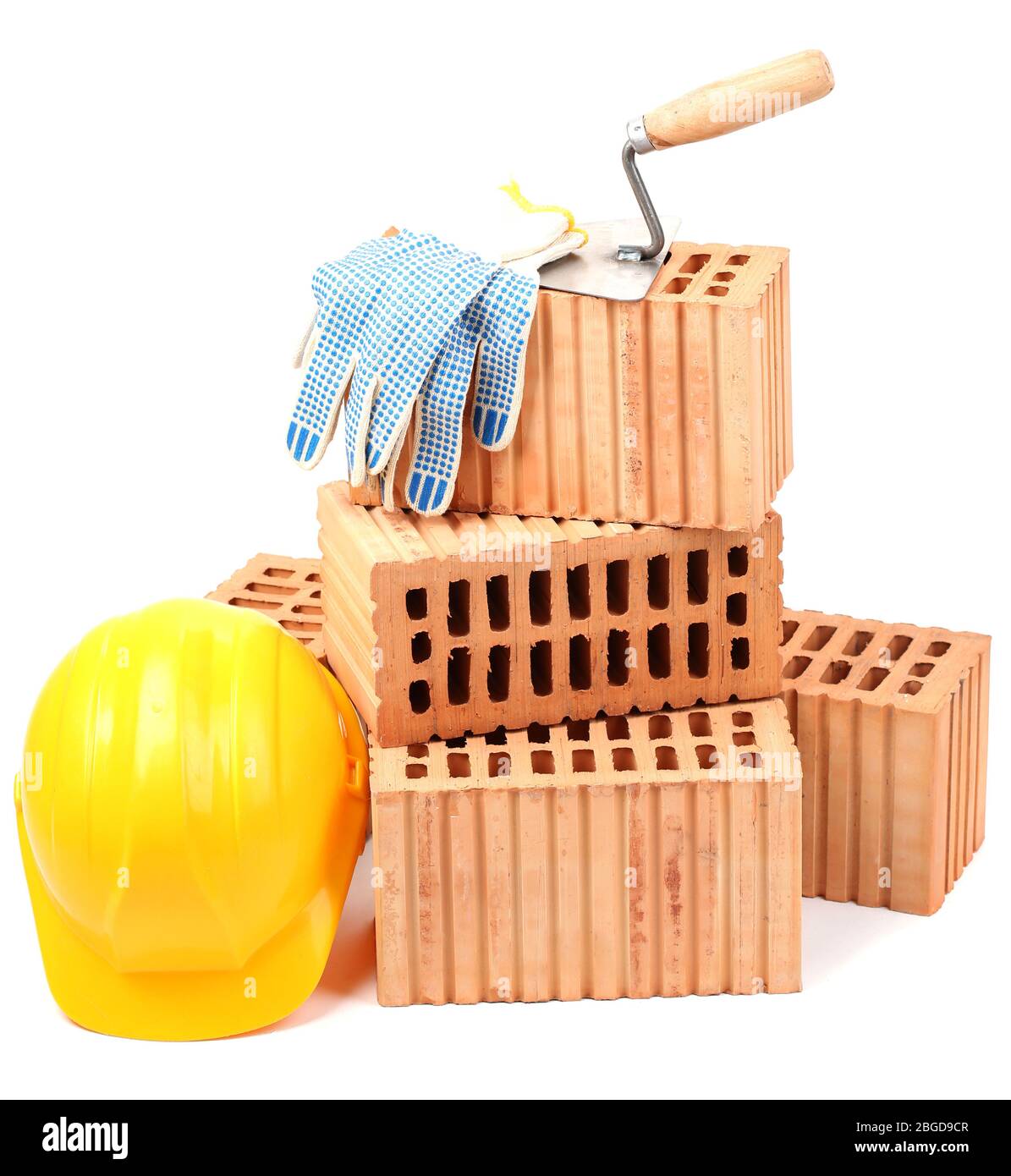 New bricks and building tools, isolated on white Stock Photo - Alamy