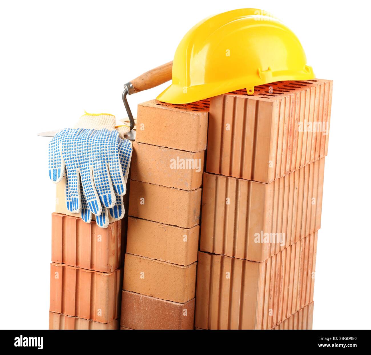 New bricks and building tools, isolated on white Stock Photo - Alamy