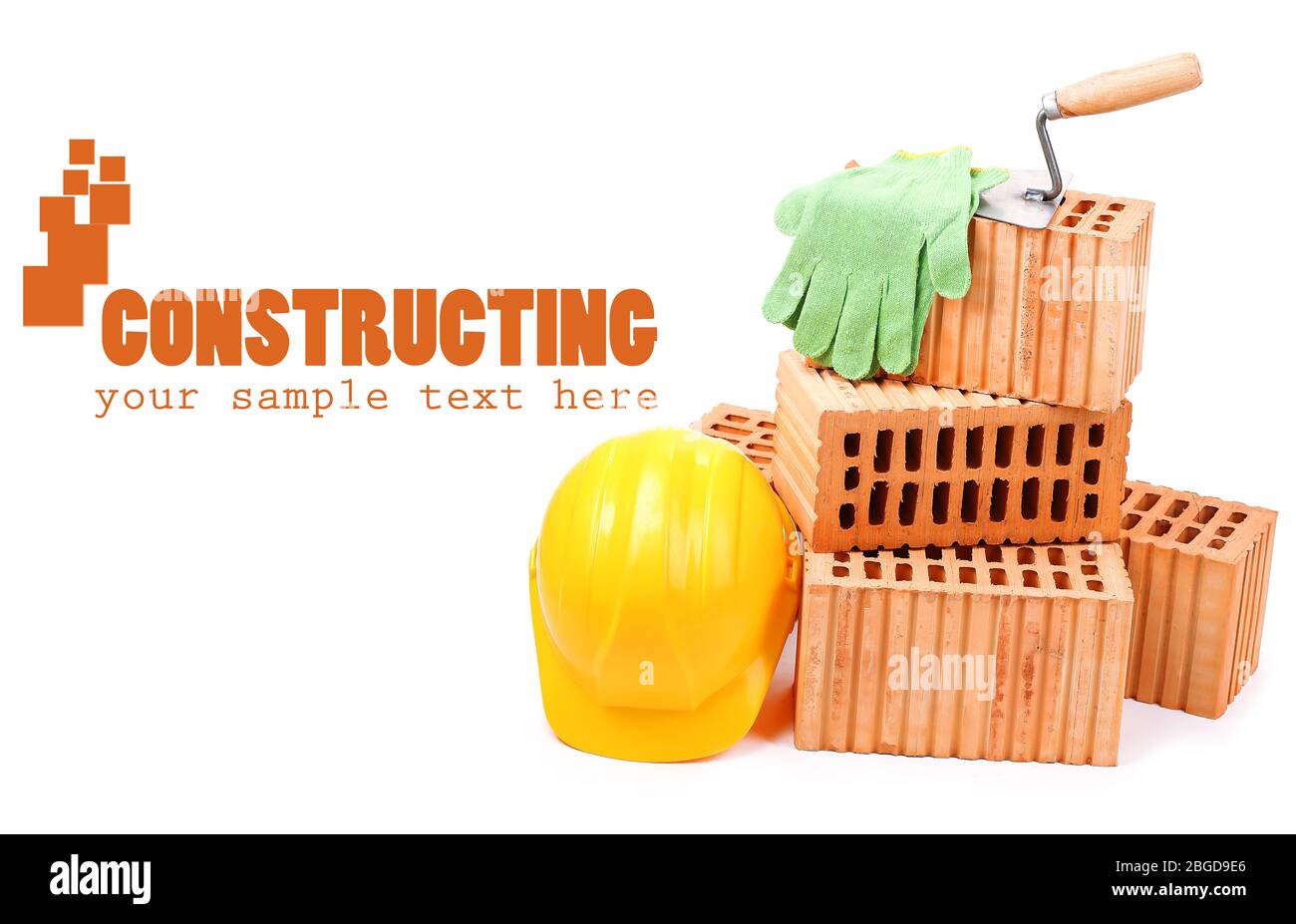 New bricks and building tools, isolated on white Stock Photo - Alamy