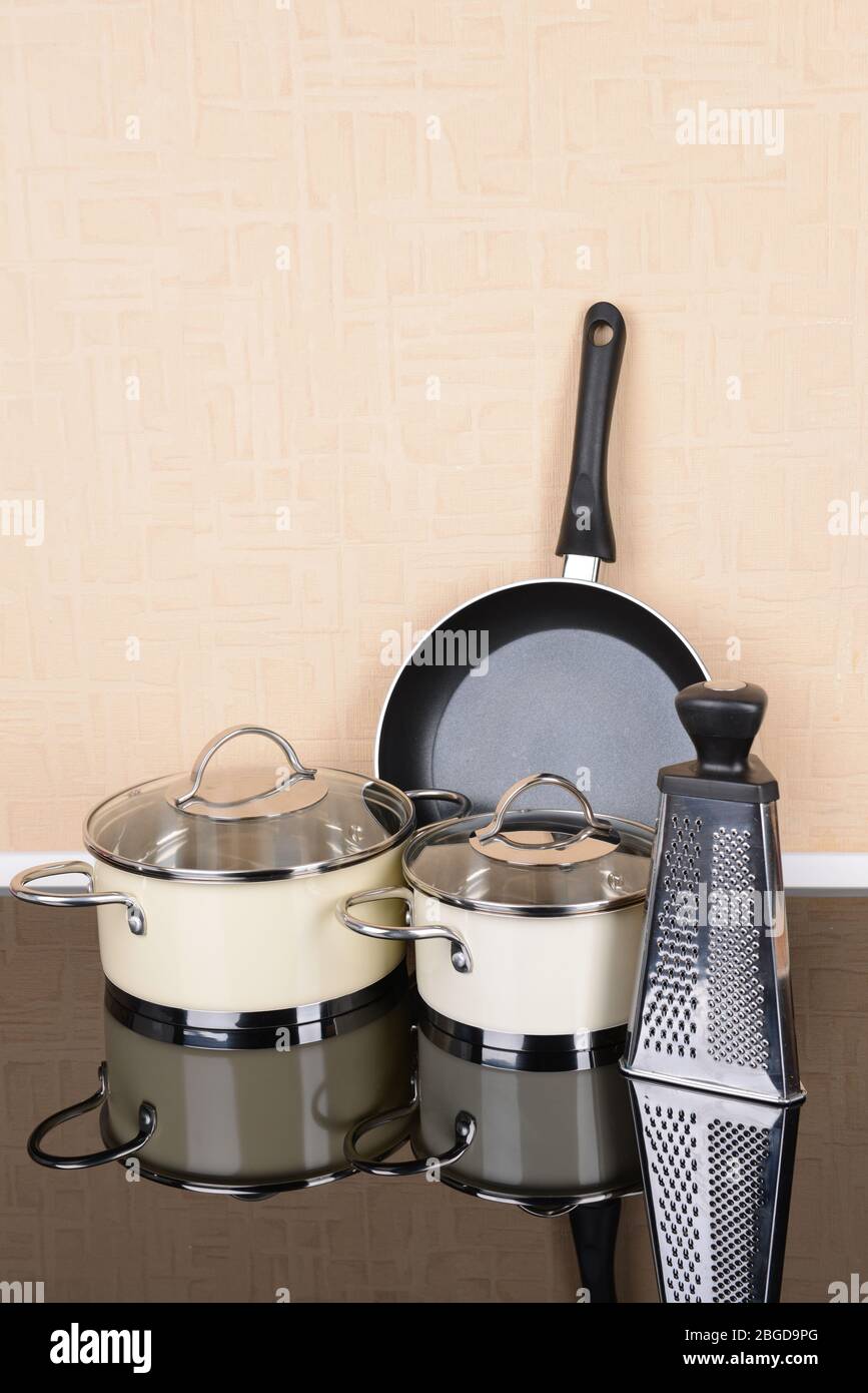 Kitchen tools on table in kitchen Stock Photo - Alamy