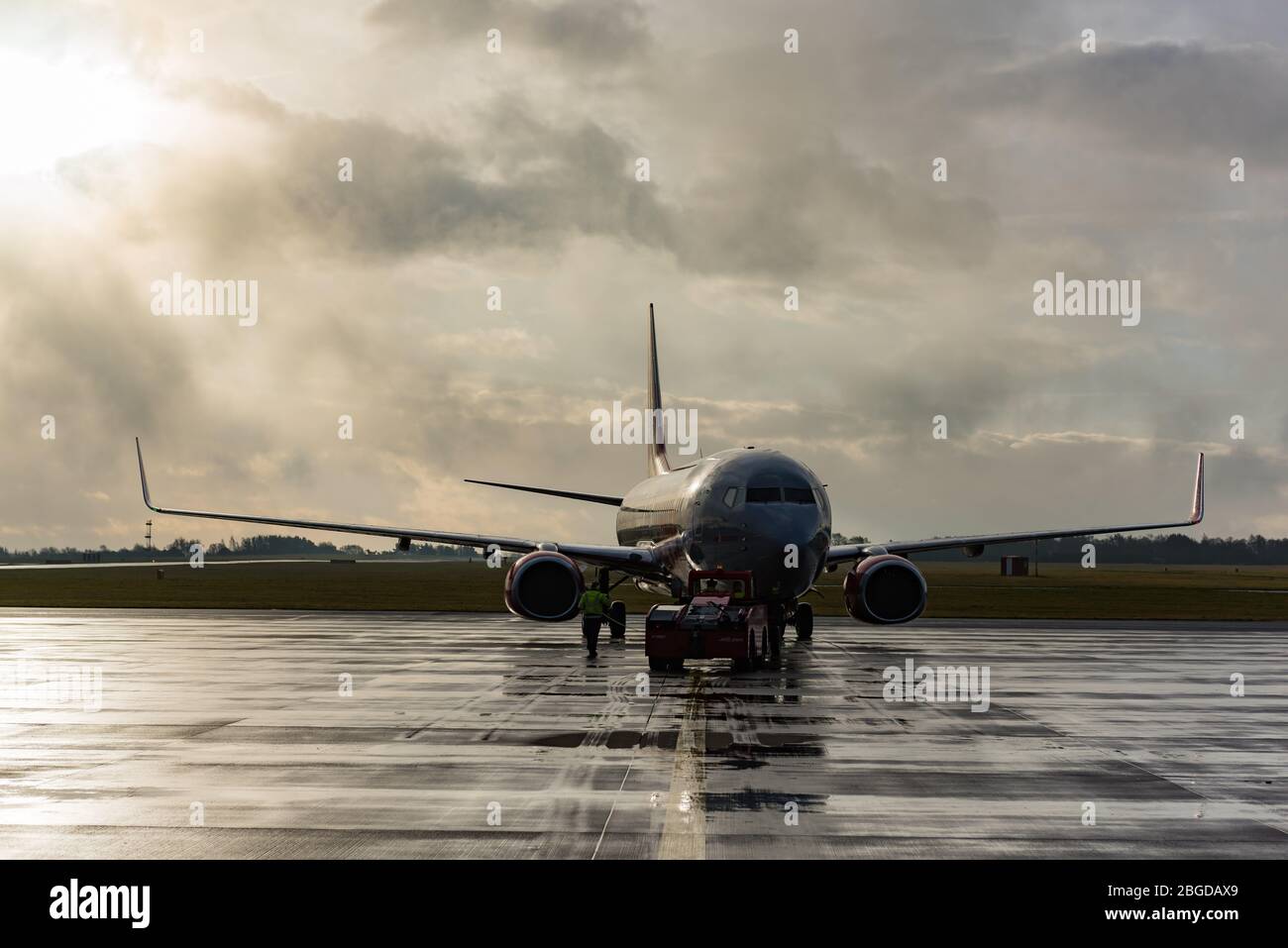 Jet2.com's Boeing 737-86N aircraft (G-GDFS) during a pushbback, getting ...