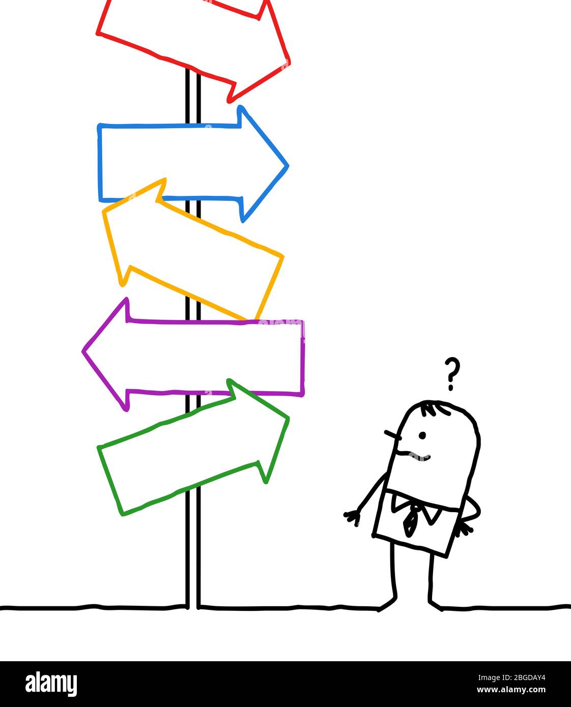 hand drawn Cartoon businessman wondering what direction he will choose ...