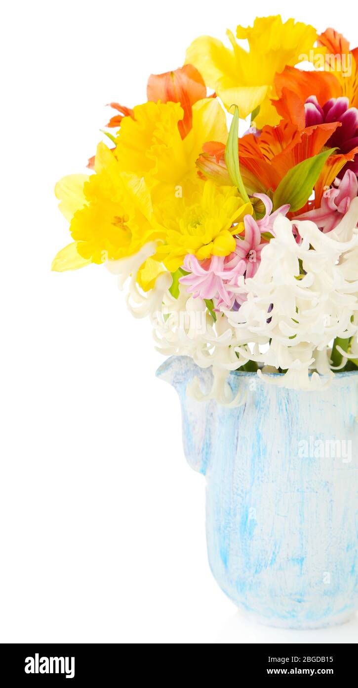 Beautiful flowers in vase isolated on white Stock Photo - Alamy