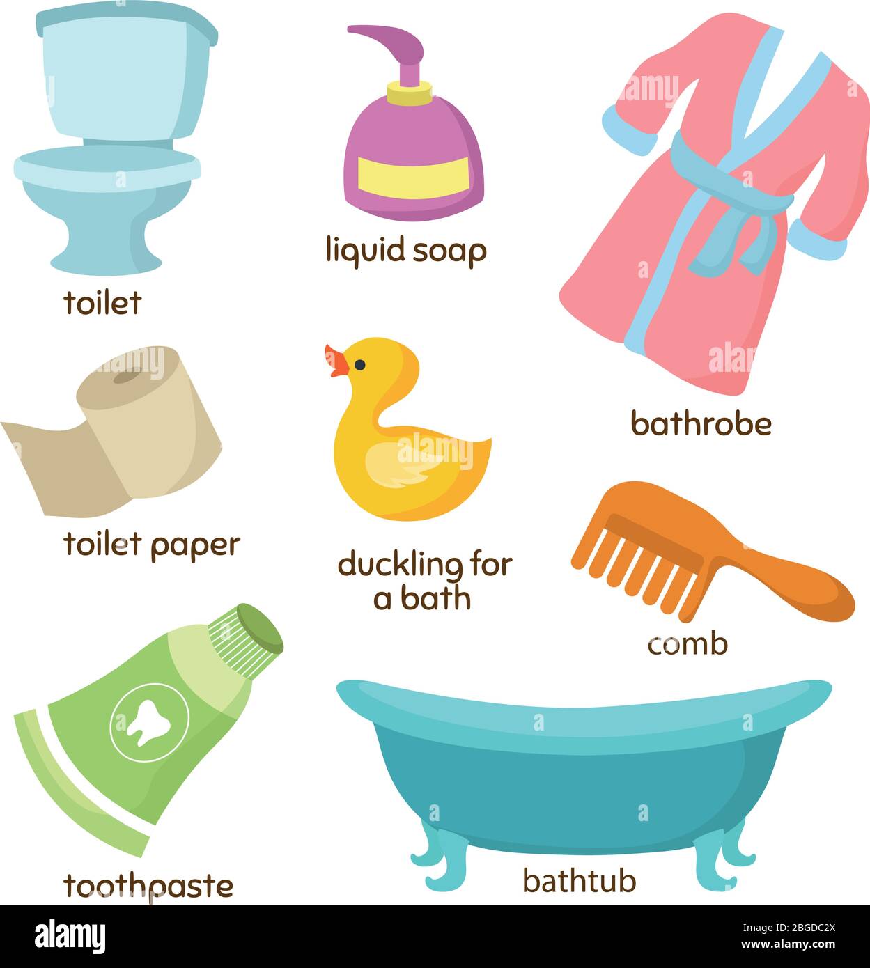 Cartoon bathroom vector equipments. Toilet, sink and bathtub ...