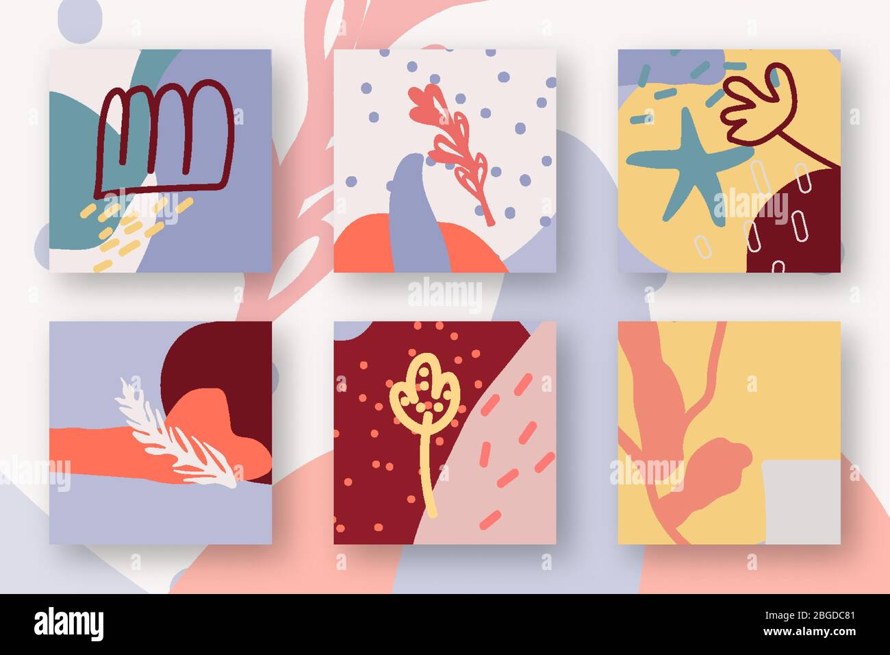 Set of abstract square backdrops. Creative modern backgrounds. Doodle ...