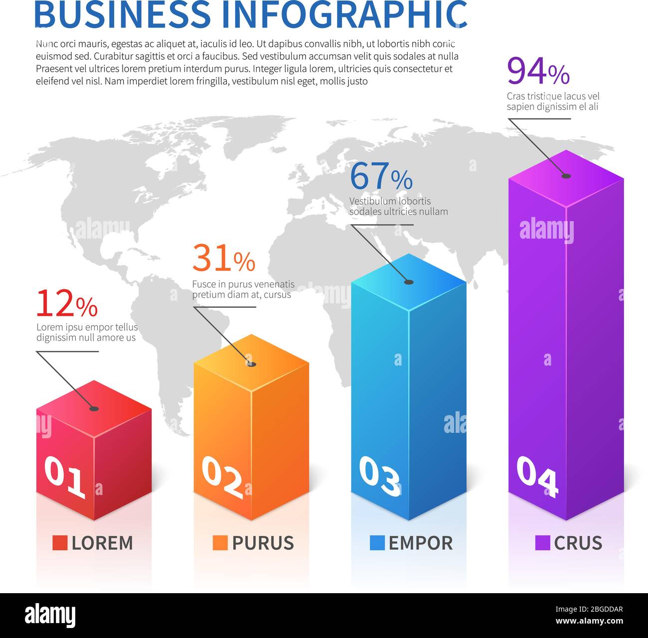 Abstract infographic 3d bar finance with world map vector chart ...