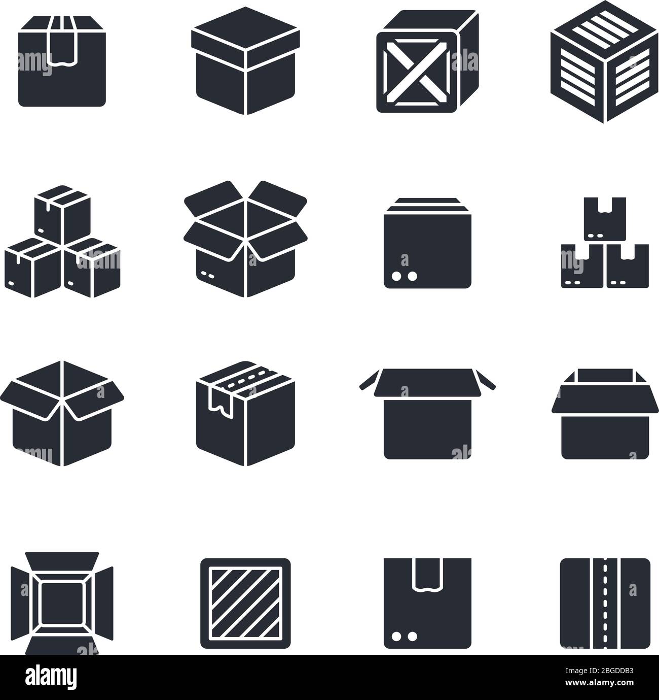 Open and closed box black silhouette icons isolated. Package vector ...