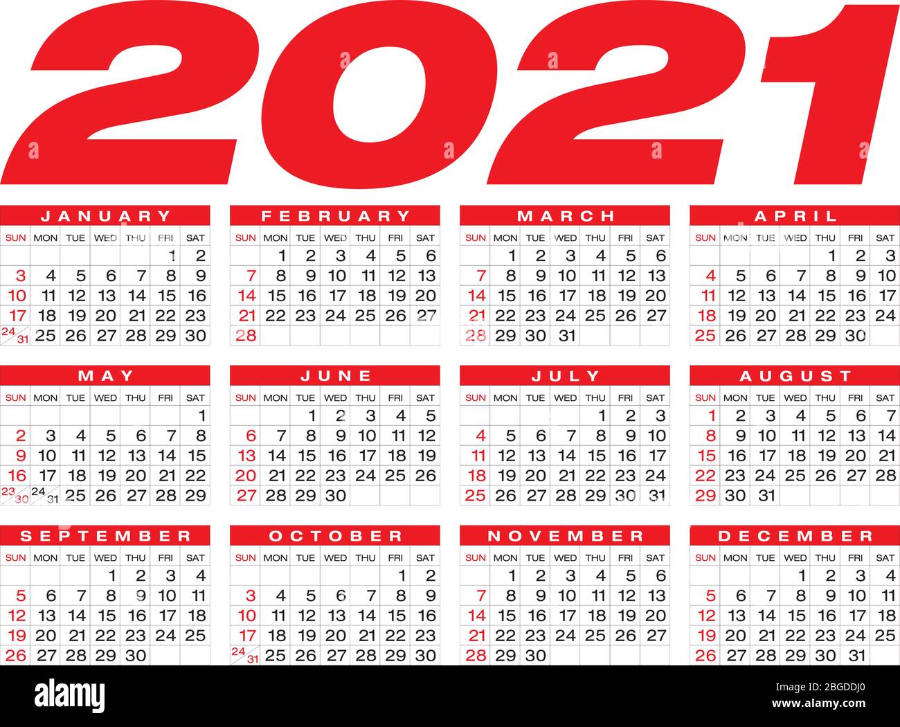 Calendar for year 2021, in vector format Stock Vector Image & Art - Alamy