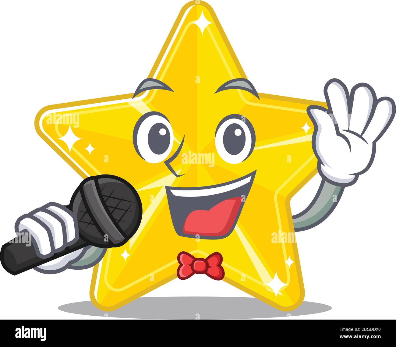 Talented singer of shiny star cartoon character holding a microphone ...