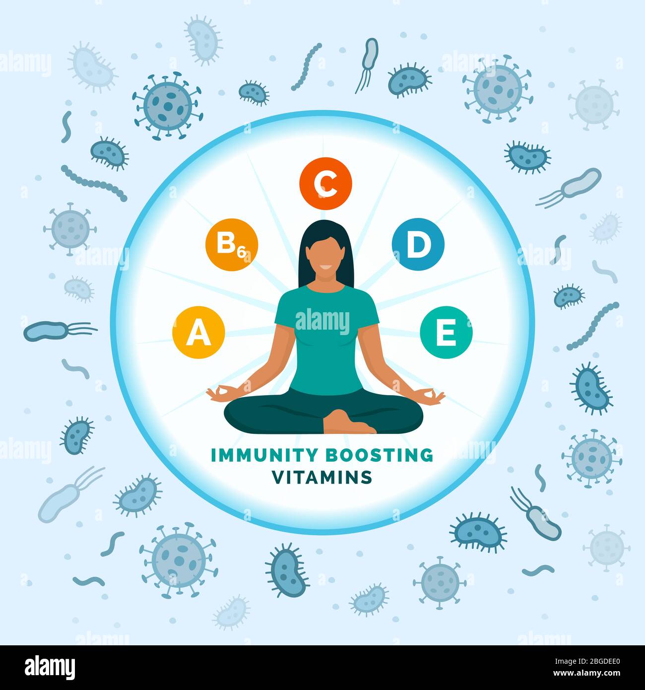Woman boosting her immune system with vitamins and defeating viruses ...