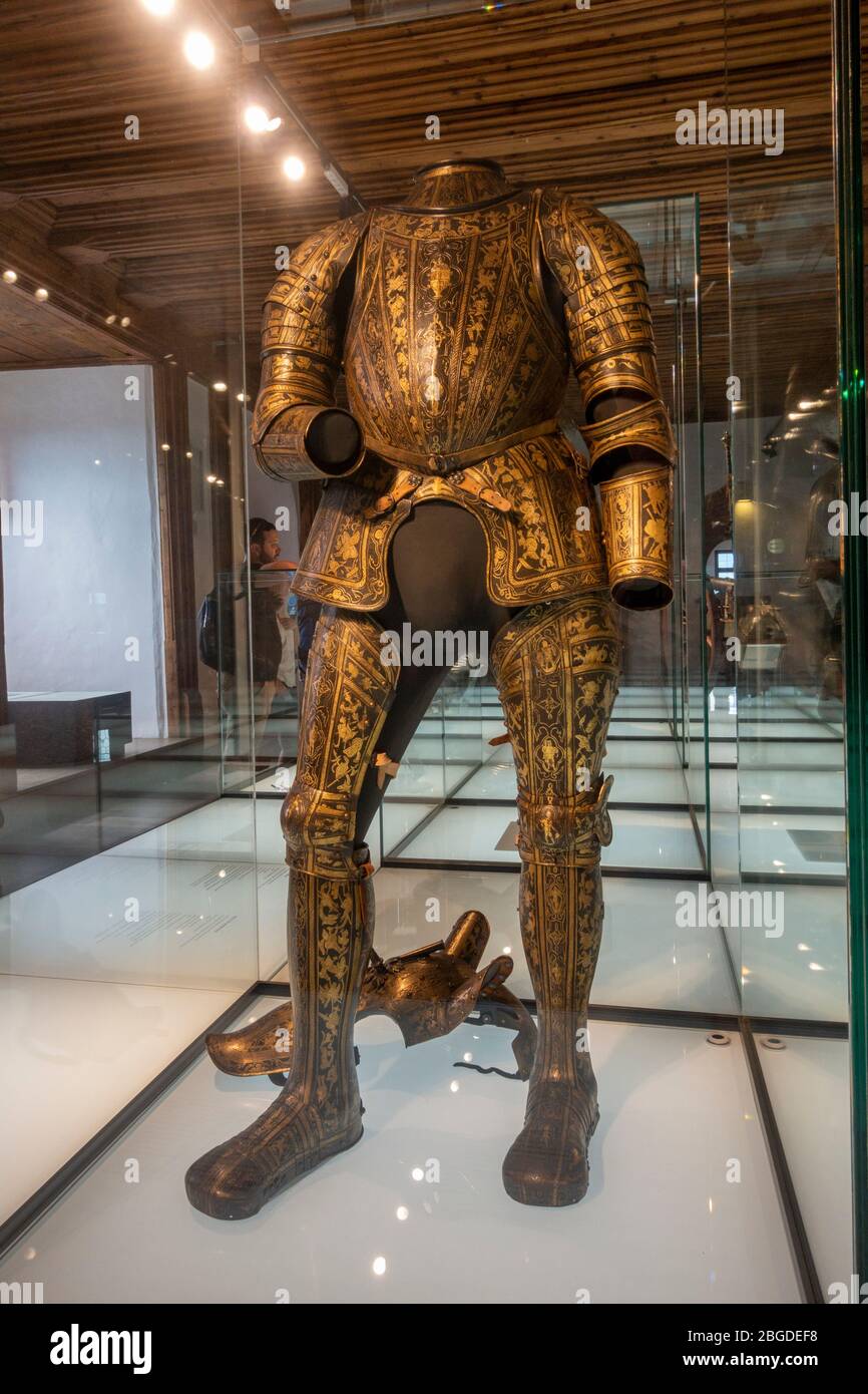Suit of armor on display in the Fortress Museum, Hohensalzburg Fortress ...