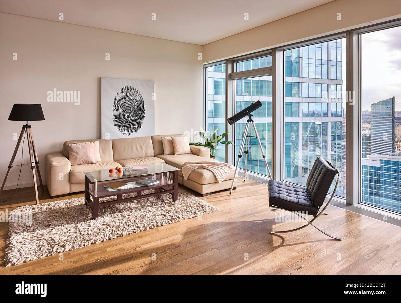Studio loft apartment in Moscow-City with a panoramic windows; view of ...