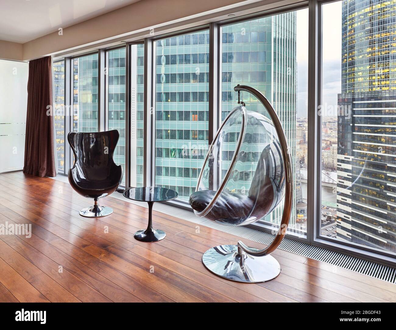 Studio loft apartment in Moscow-City with a panoramic windows; view of ...