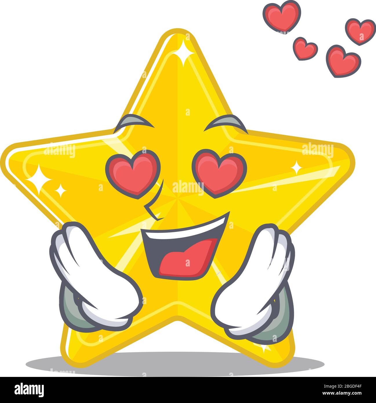 Cute shiny star cartoon character has a falling in love face Stock ...