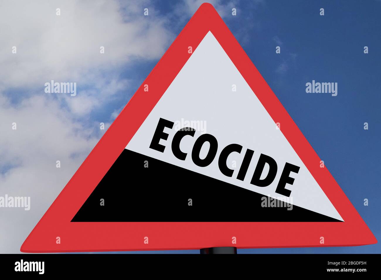 3D illustration of ECOCIDE script on road sign Stock Photo - Alamy