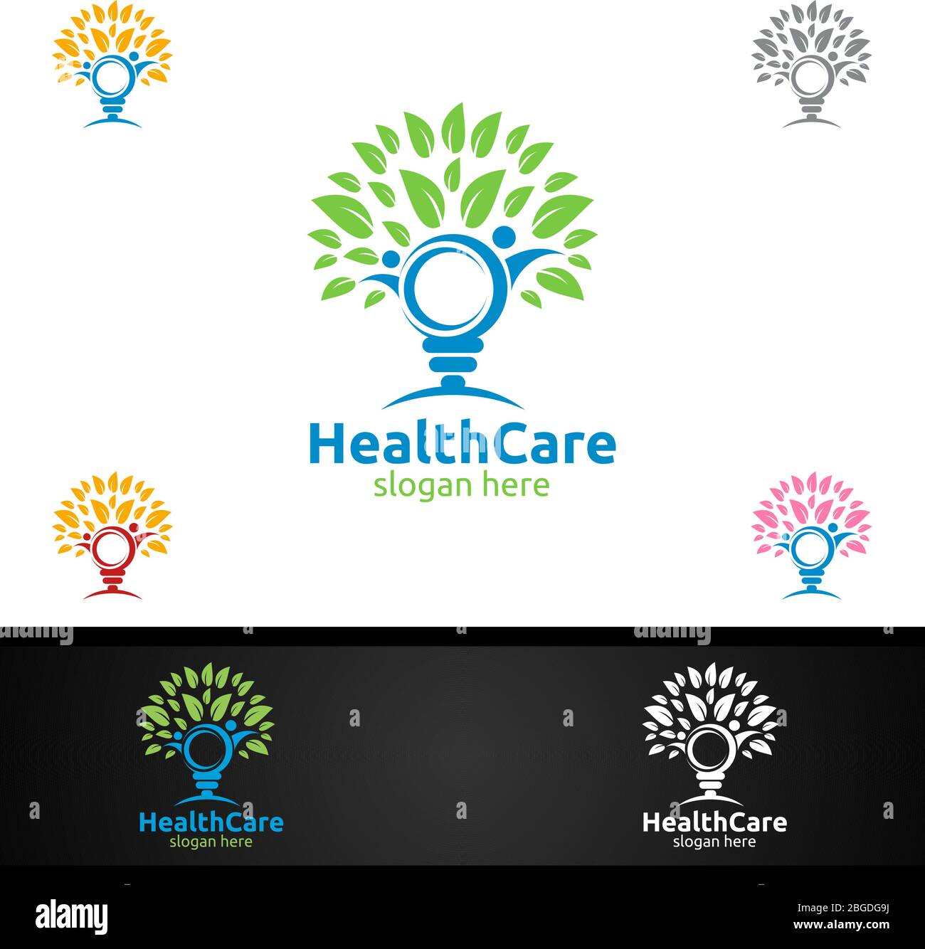 Organic Health Care Medical Logo with Human and Leaf Character for ...