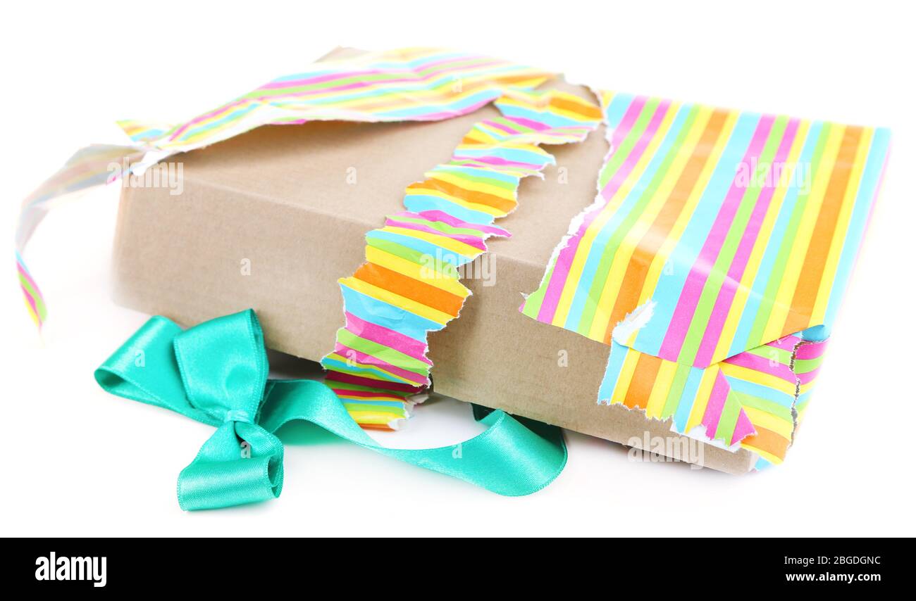 Unwrapped and opened gift box isolated on white Stock Photo - Alamy