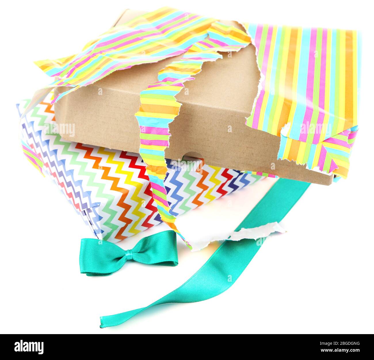 Unwrapped and opened gift box isolated on white Stock Photo - Alamy