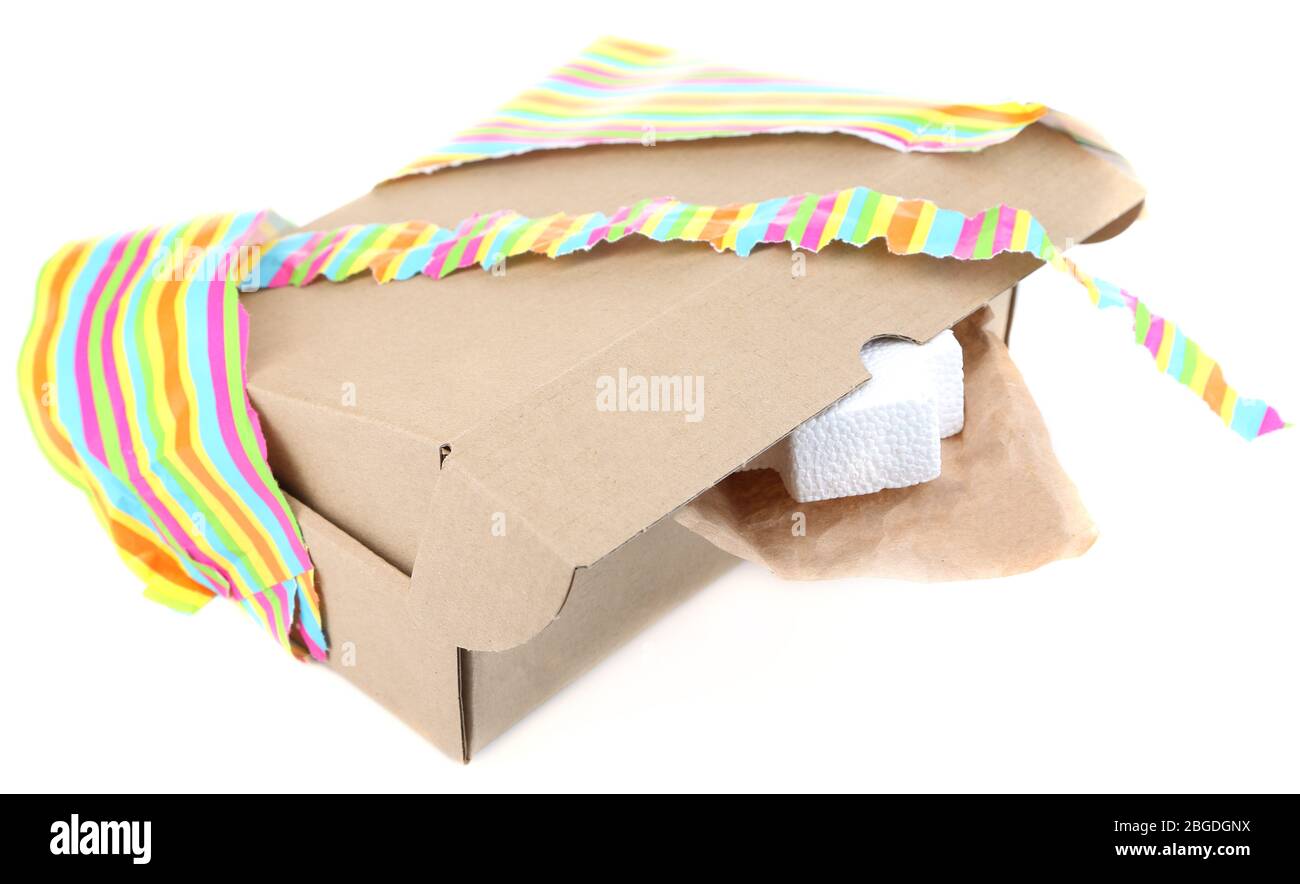 Unwrapped gift box isolated on white Stock Photo - Alamy