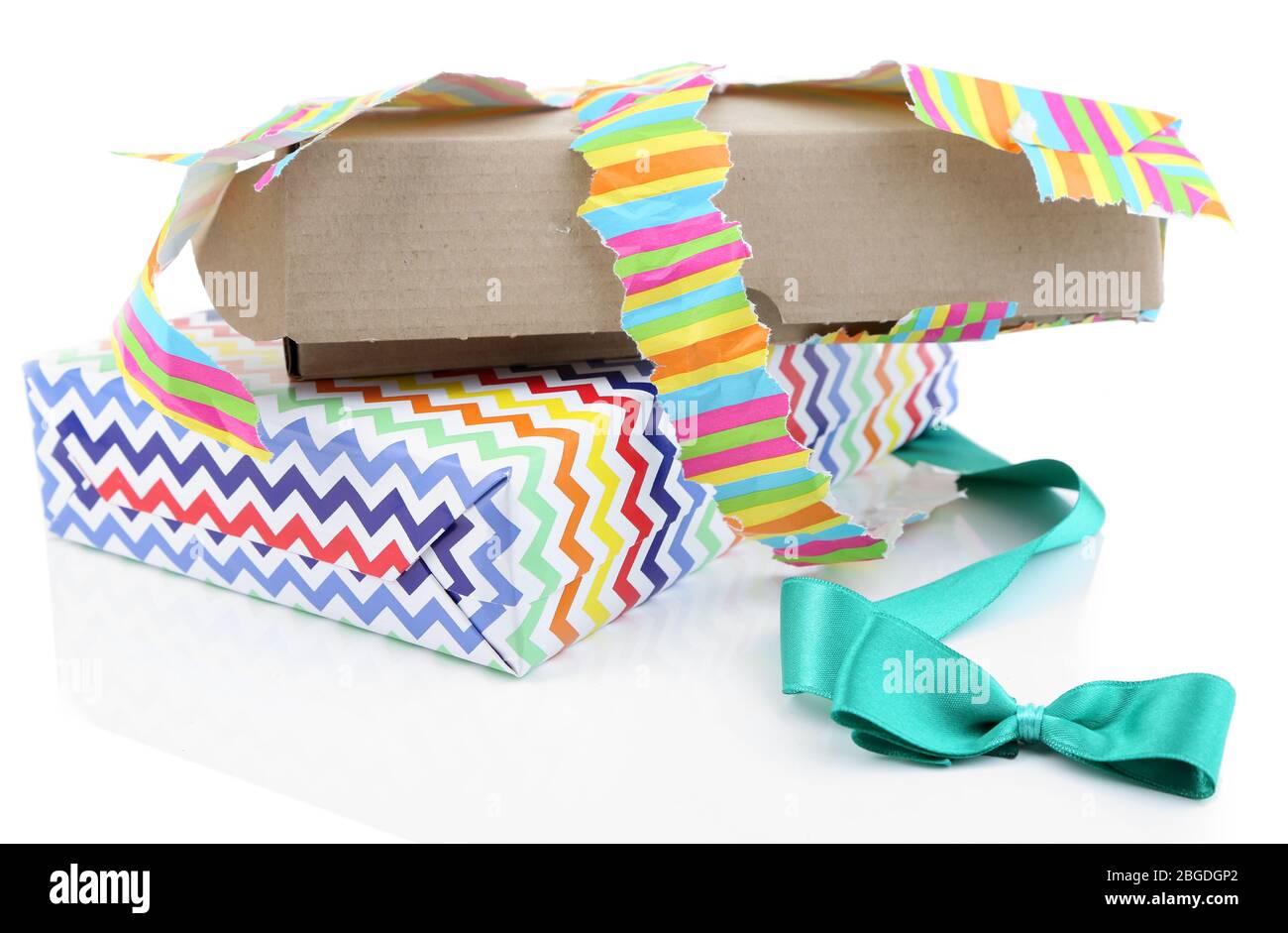 Unwrapped and opened gift box isolated on white Stock Photo - Alamy