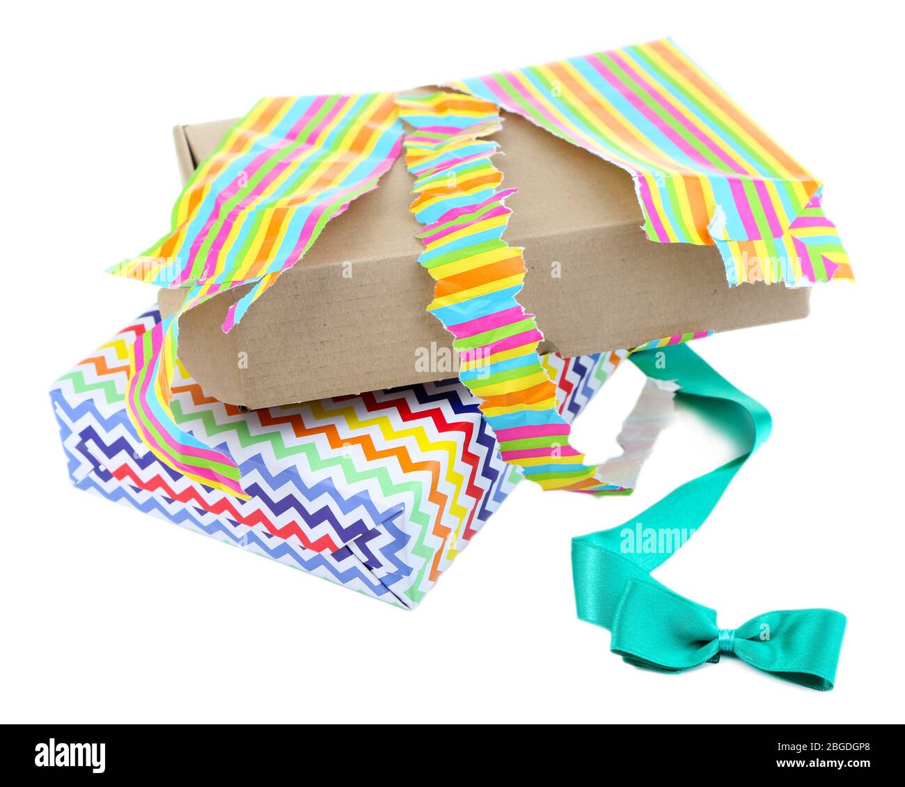 Unwrapped and opened gift box isolated on white Stock Photo - Alamy