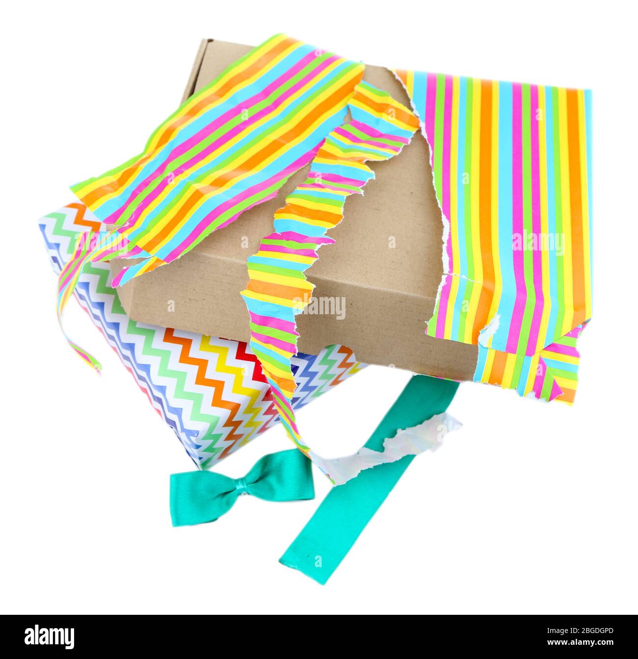 Unwrapped and opened gift box isolated on white Stock Photo - Alamy