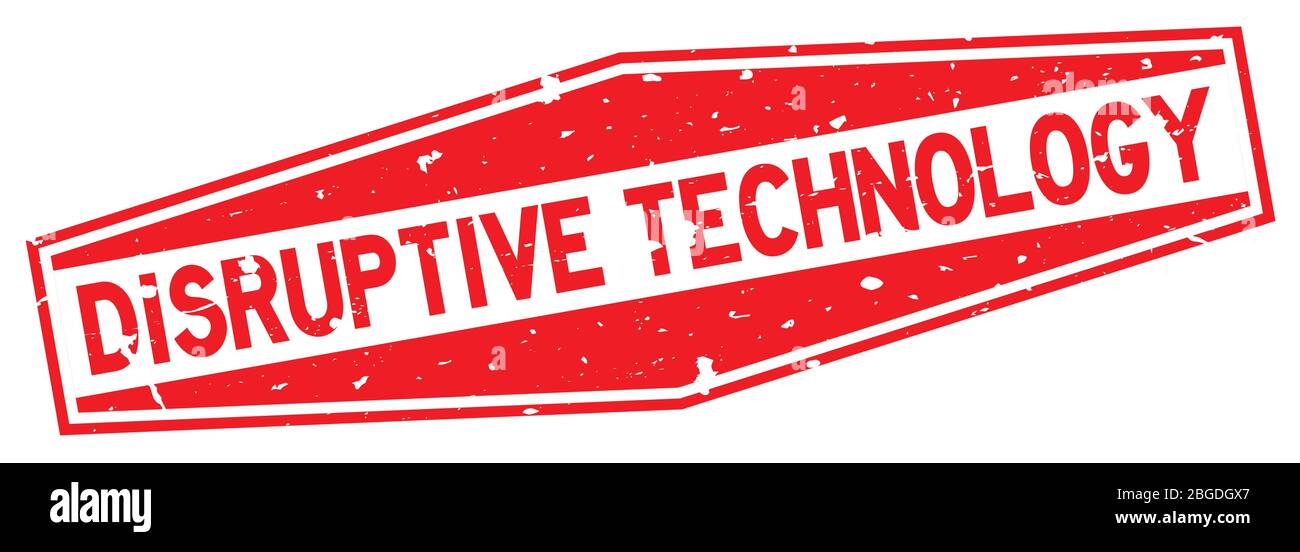 Grunge red disruptive technology word hexagon rubber seal stamp on ...