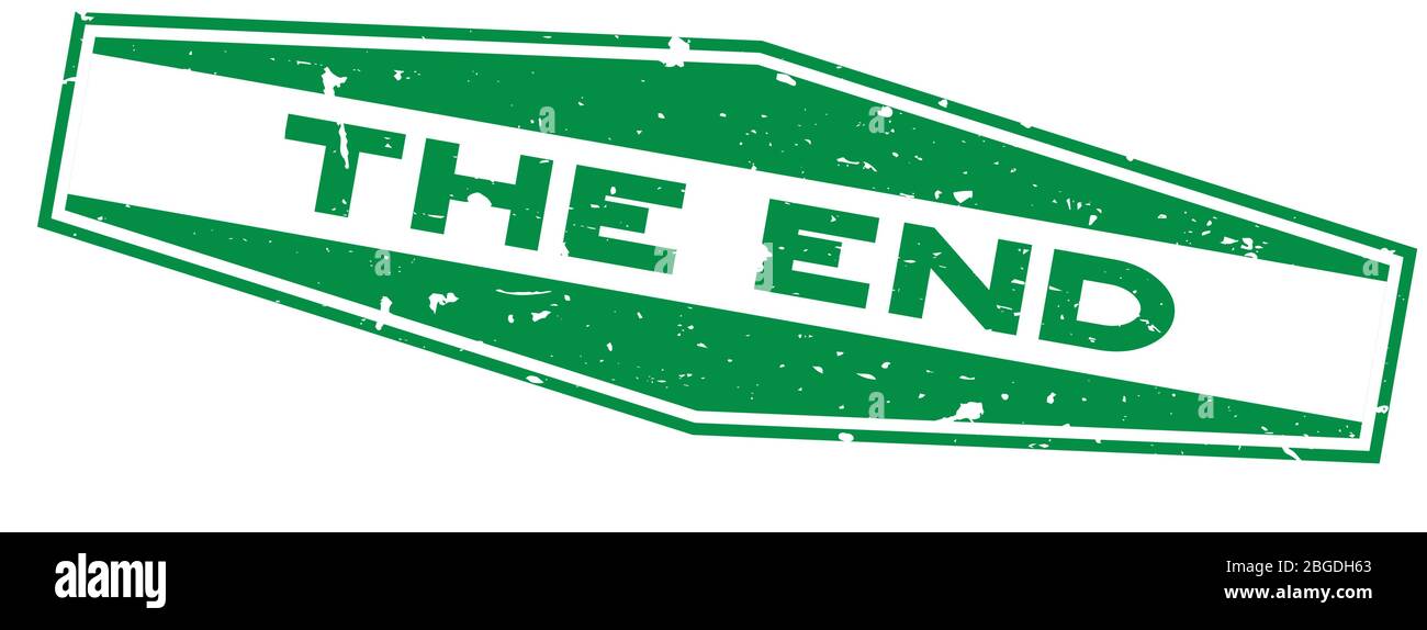 Grunge green the end word hexagon rubber seal stamp on white background ...
