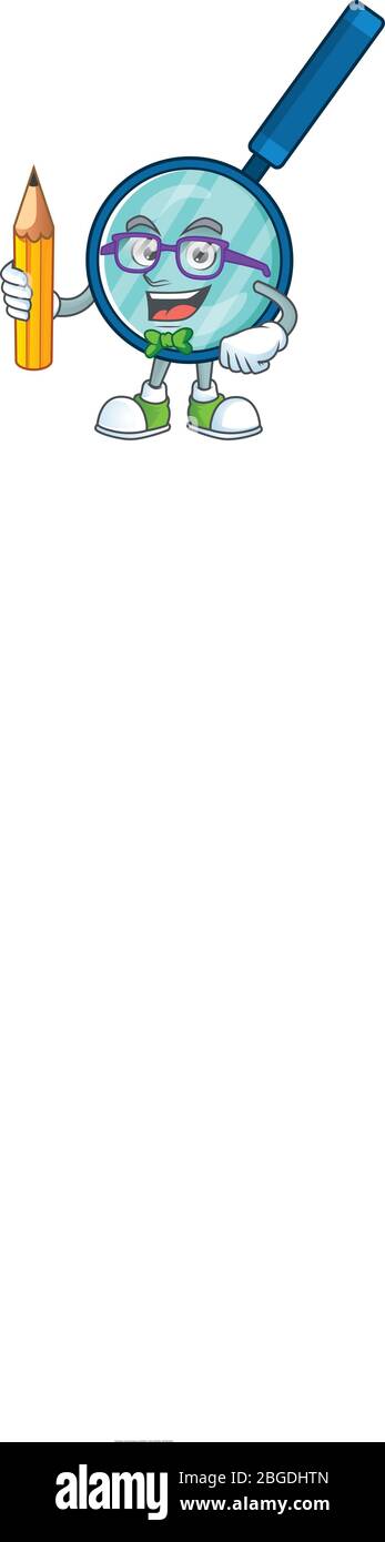 Magnifying glass student cartoon character studying with pencil Stock ...