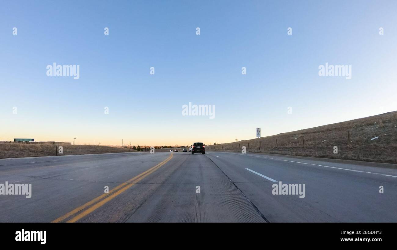 Driving on typical paved rural roads in suburban America Stock Photo ...