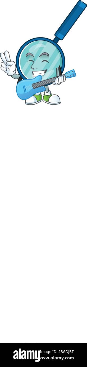 Happy face of magnifying glass cartoon plays music with a guitar Stock ...