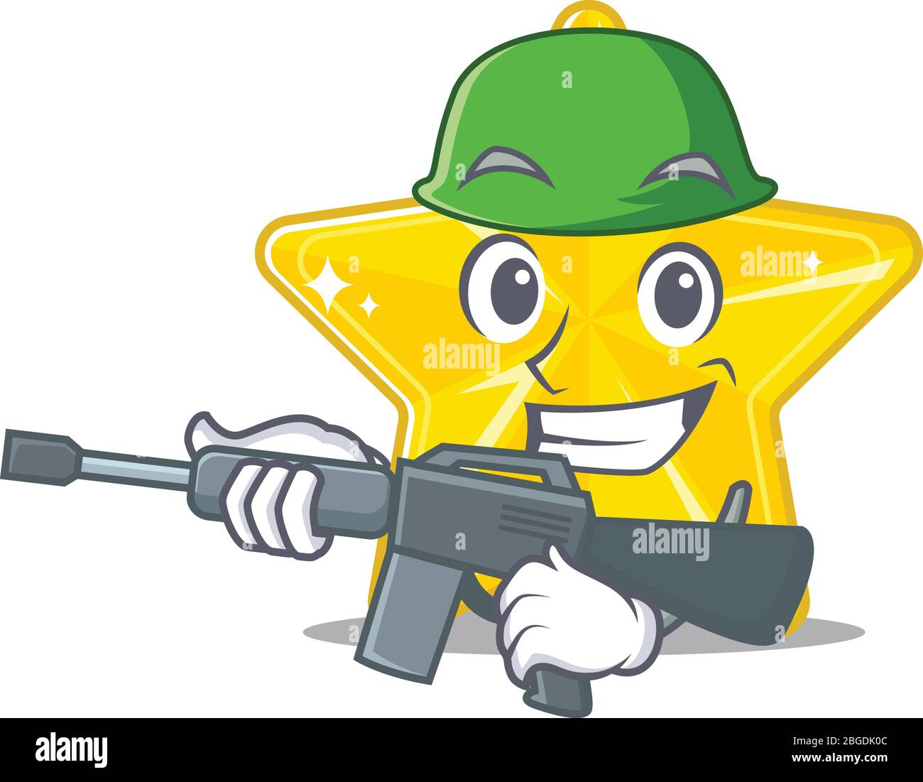 A cartoon picture of shiny star in Army style with machine gun Stock ...